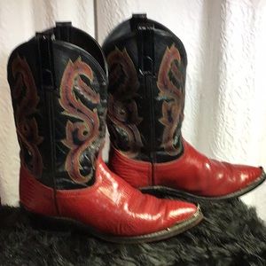 Shoes | Vintage Black And Red Leather Cowboy Boots | Poshmark